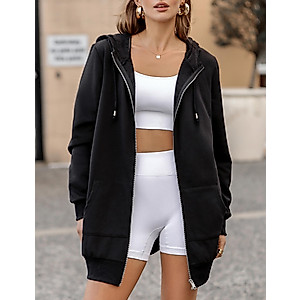 Zeagoo Women's Longline Hooded Sweatshirt / Hoodie Tunic With Fleece,Black,X-Large