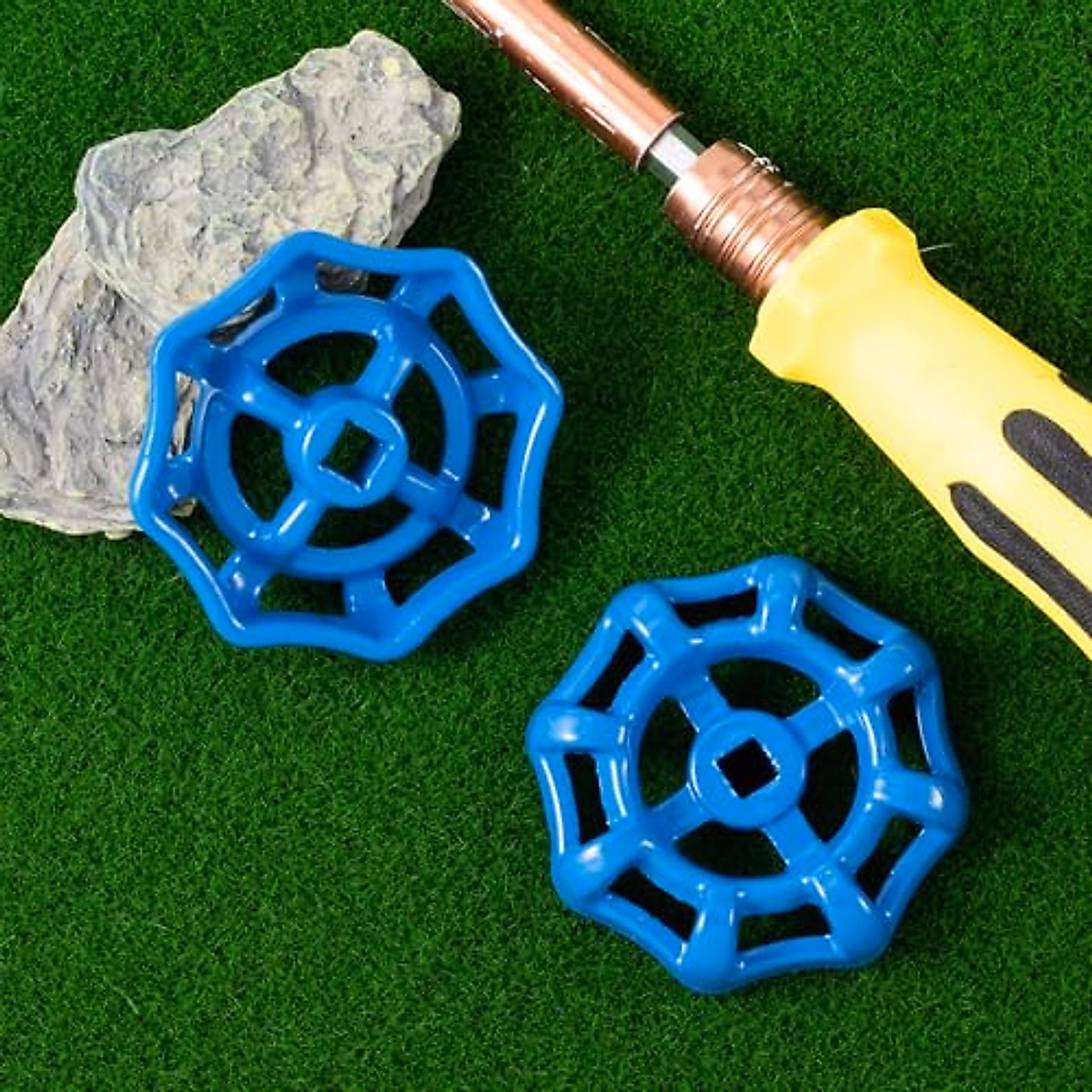 Pndeyo 2pcs 6x6mm Outdoor Faucet Handle, Round Wheel Hose Bib Handle, Rustproof Water Spigot Handle Outside Water Valve Faucet Handle Replacement Parts for Garden Courtyard Bathroom- Blue