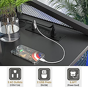 Unikito Modern Printer Stand with Sockets and LED Light, File Cabinet with Shredder Stand On Slide Wheel, Large Printer Cabinet with Adjustable Storage Shelves and Mesh Door for Home Office, Black