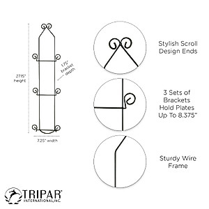 Tripar 3 Tier Vertical Black Plate Rack for Collectible Plates, Plaques, Dishes, & China