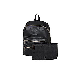 The Honest Company Vegan Leather City Backpack | Diaper Bag with Changing Pad | Black Vegan Leather with Gold Hardware | PVC-Free Lining | 16 x 5 x 18