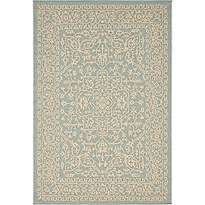 Unique Loom Botanical Collection Bohemian, Abstract, Traditional, Indoor and Outdoor Area Rug, 4' 0" x 6' 0", Light Blue/Beige