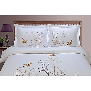 BLUENILEMILLS Swallow Embroidered Duvet Cover Set, Long-Staple Cotton, Full/Queen, Medium Blue