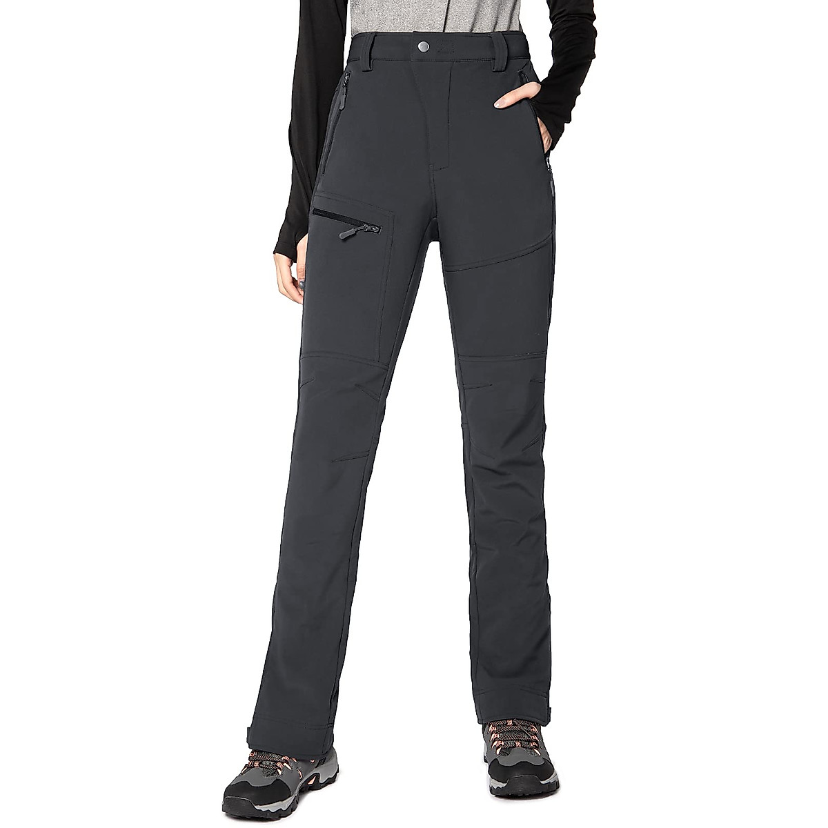 Cycorld Women's-Softshell-Ski-Snow-Pants,Fleece-Lined Winter-Hiking-Cargo-Pants, Work Outdoor Snowboarding Pants(Grey,XX-Large)