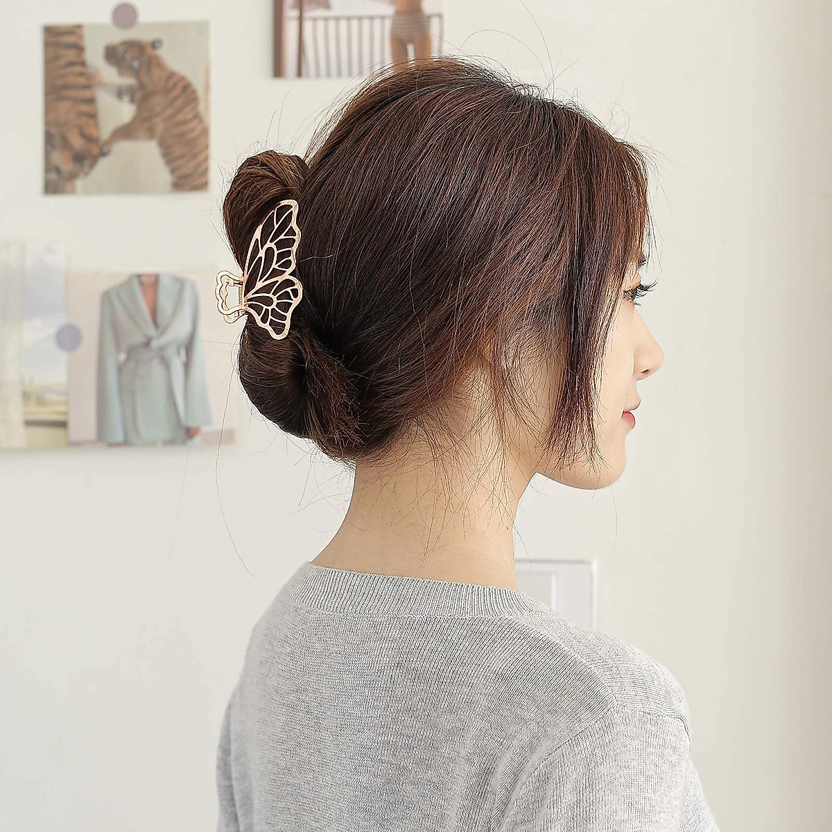 KISSKIKO Butterfly Hair Claw Clips Women 4 Pcs | Gold/Silver Cute Nonslip Small Claw Clip | Suitable for Thick Curly Long Sparse Hair Style | Metal Hair Claw Gift for Girls