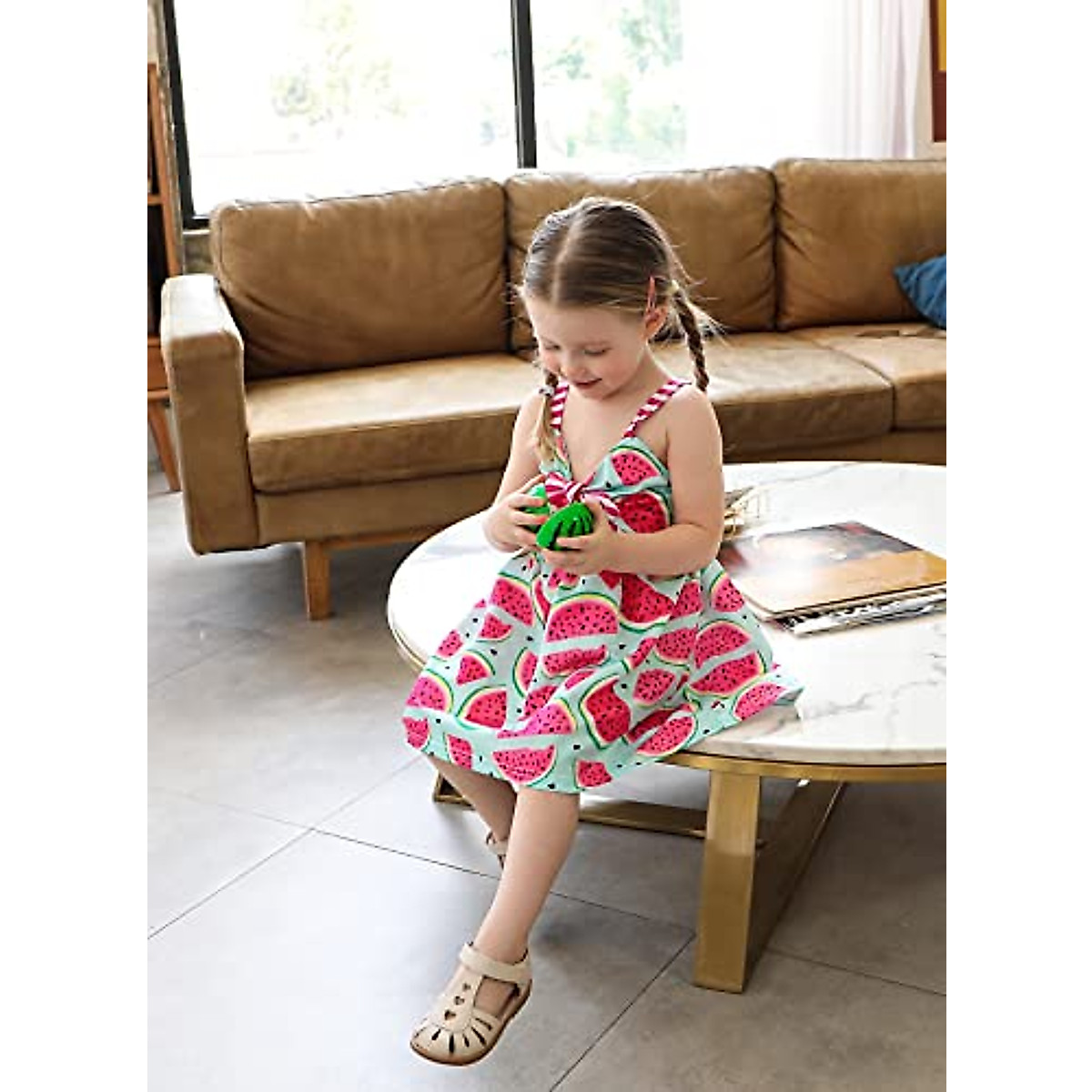 YOUNGER TREE Toddler Baby Girl Summer Clothes Sleeveless Watermelon Print Dress Backless Strap Skirt Outfit (Watermelon, 6-12 M)