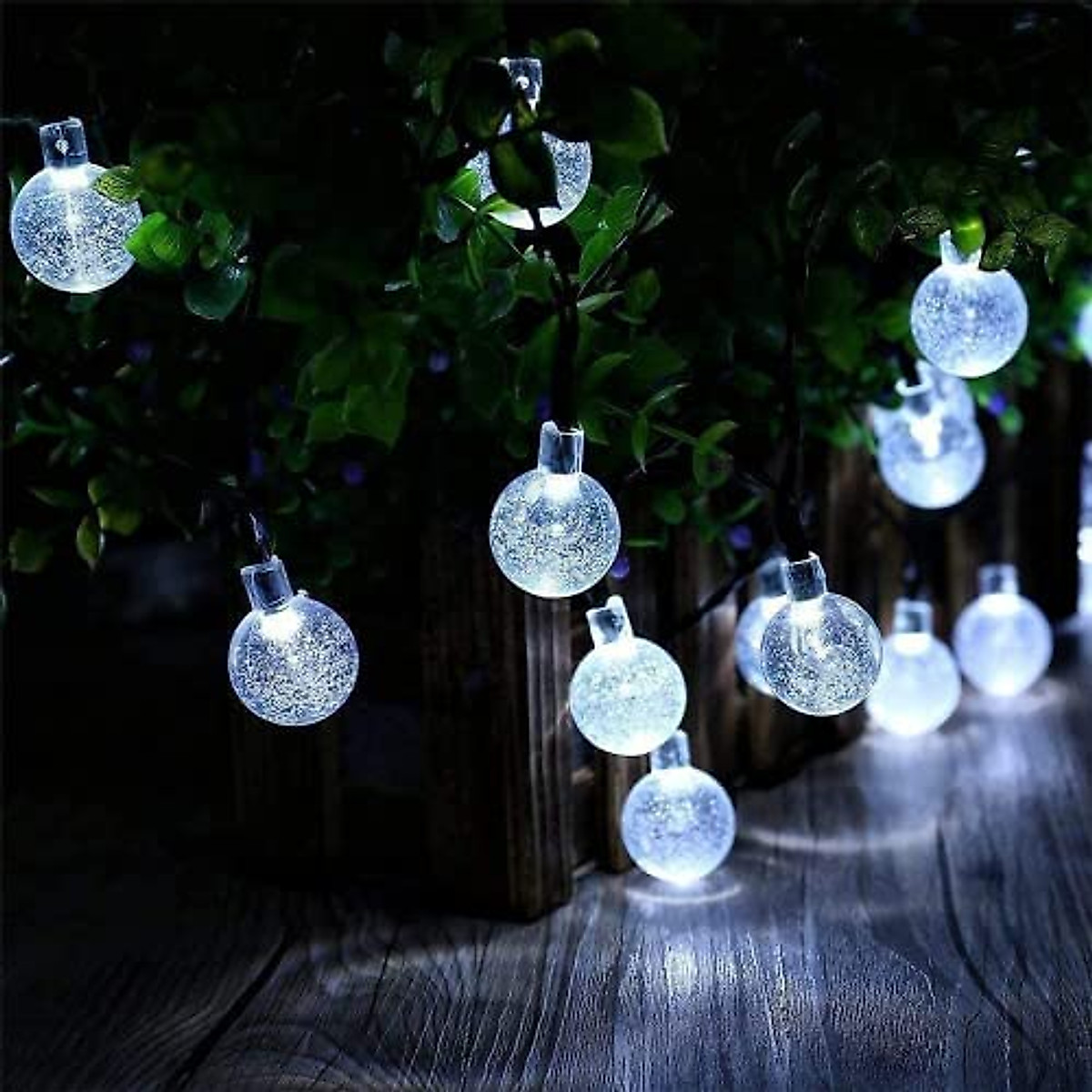 Solar Outdoor Lights 60LED Crystal Globe Lights 8 Mode 8M/26Ft Indoor/Outdoor Solar String Lights Waterproof for Garden Patio Yard Home Festival Party Wedding(Cold White)