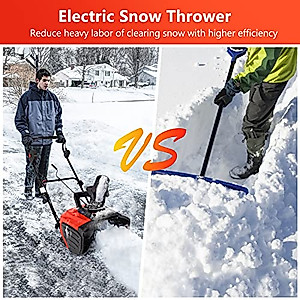 Safstar Snow Blower, Electric Snow Thrower with 180° Chute Rotation & 2 Transport Wheels, 10” Clearing Depth & 18” Width, Power Snow Blower w/30 Feet Throwing Distance, 720Lbs /Minute (Red)
