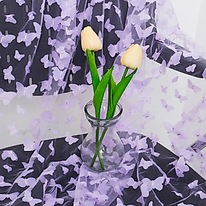 URROMA 1 Yard Embroidery Butterfly Lace Fabric, Purple 3D Butterfly Lace Fabric Mesh Tulle lace for DIY Wedding Dress Costume Accessories Veil Home Decor