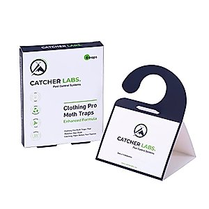 Catcher Labs Moth Traps for Clothes | Moth Traps with Pheromones | 6-Pack Non-Toxic Moth Killer | Spray & Repellent Alternative