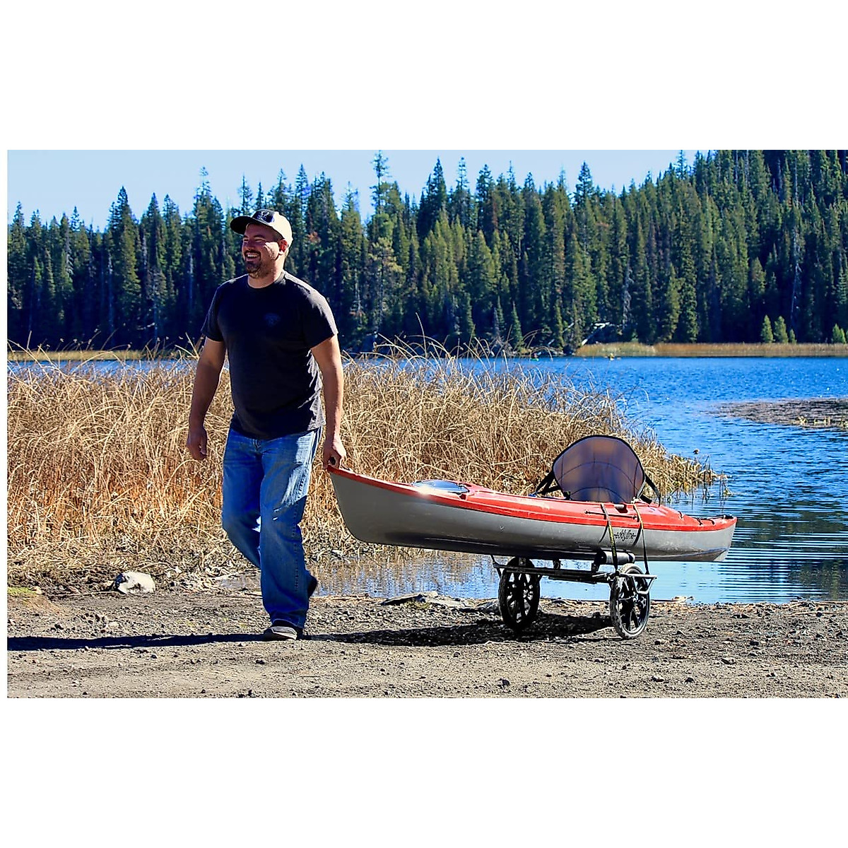 Suspenz Kayak Canoe Transport Cart, All-Terrain Super Duty Trolley Carrier with No-Flat Airless Wheels and Kickstand, 300 lb Load Capacity, Black (22-9908)