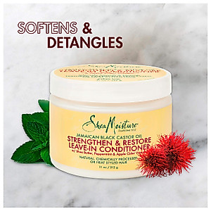 SheaMoisture Leave-In Conditioner with Pure Jamaican Black Castor Oil for Damaged, Over-Processed Hair - Softens and Detangles, 11.5 oz