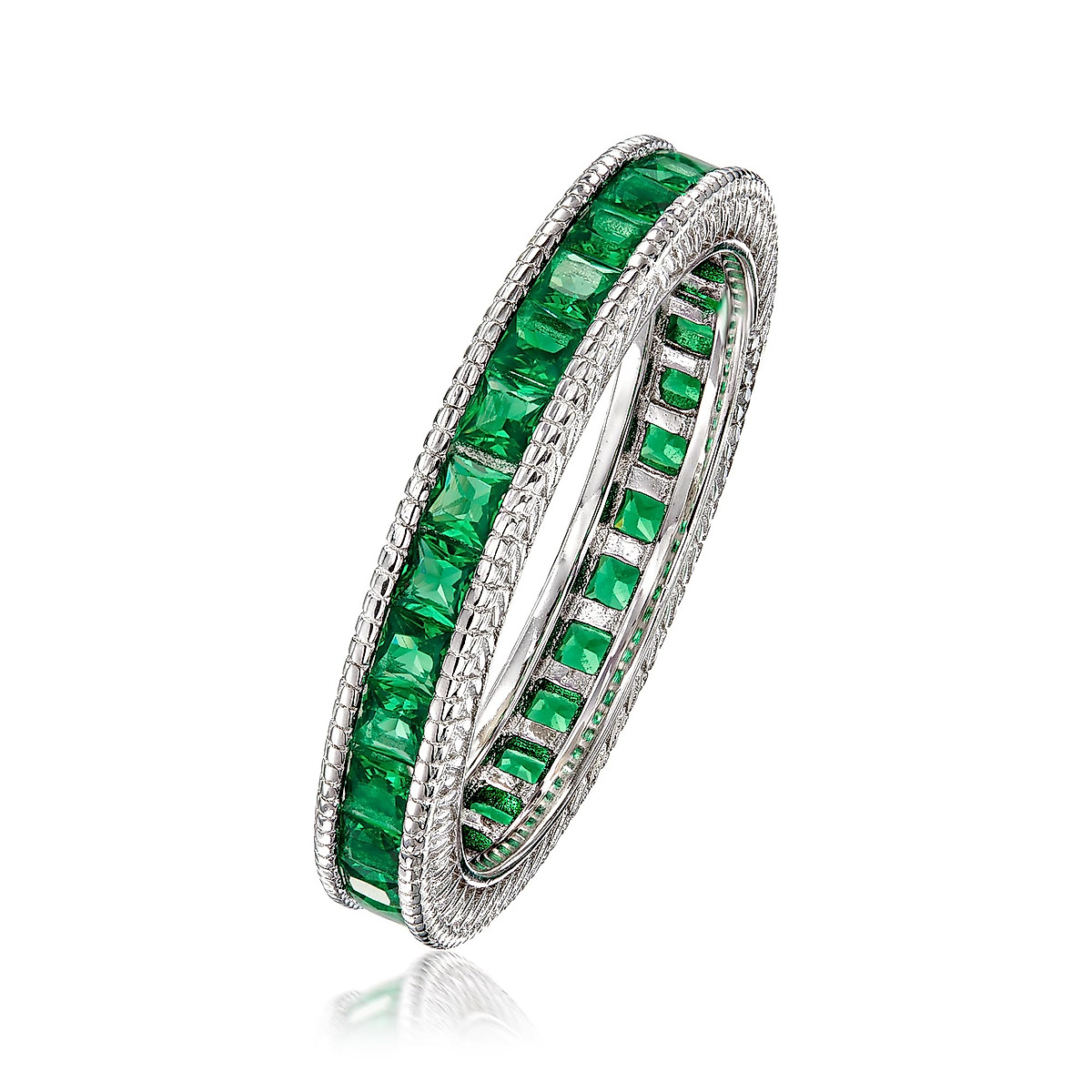 Ross-Simons 1.50 ct. t.w. Simulated Emerald Eternity Band in Sterling Silver. Size 7