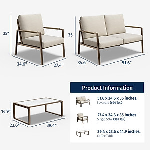 EAST OAK 4-Piece Patio Furniture Set with Thick Cushions, 4 Seats Waterproof Outdoor Patio Set with Rattan Armrests, Loveseat and Coffee Table for Backyard, 2024 Coast Patio Conversation Set in Beige