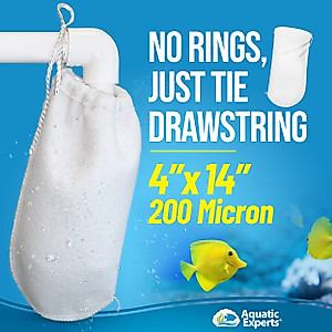 Aquatic Experts 200 Micron Drawstring Filter Sock - Filter Socks for Saltwater Aquarium, Sump Filter Sock, Freshwater Aquarium Filter Sock - Custom Made in The USA (4 inch by 14 inch, 4 Pack)