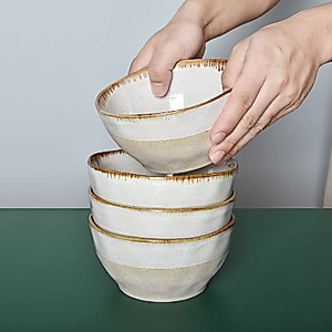 Bosmarlin Ceramic Soup Bowl Set of 4, 28 Oz, Cereal Bowl for Oatmeal, Dishwasher and Microwave Safe (Beige, 6 inches)