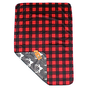 Dear Baby Gear Deluxe Soft Baby Blankets for Newborn Girls & Boys - Cute Infant Blanket, Nice Nursery Blankets, Double Layer Toddler Blanket - Deer Antlers Red & Black Buffalo Plaid (30" x 40")