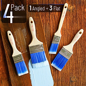 Bates Paint Brushes - 4 Pack, Wood Handle, Paint Brush, Paint Brushes Set, Professional Wall Brush Set, House Paint Brush, Trim Paint Brush, Sash Paint Brush
