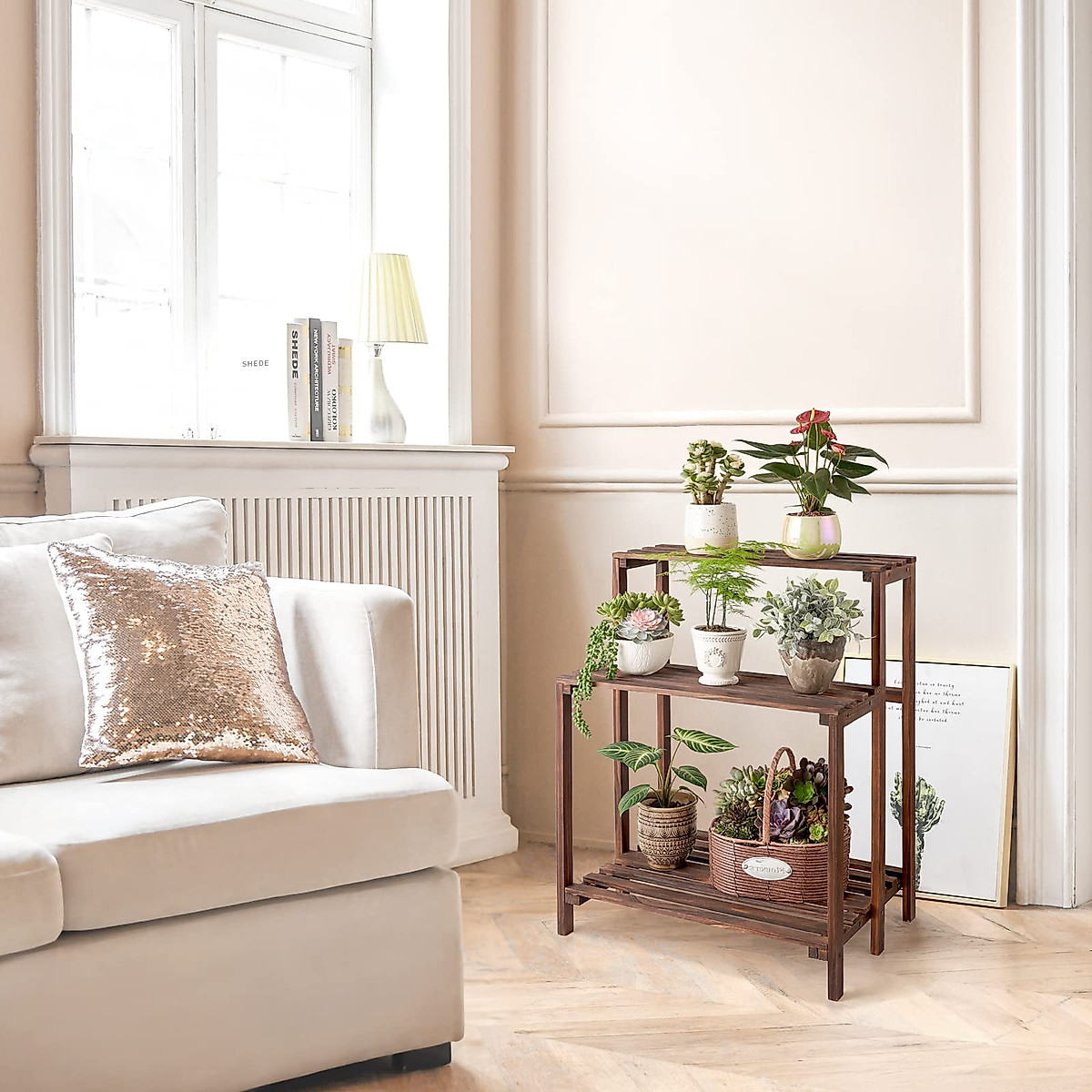 Mkono Wood Plant Stand 3 Tier Plant Shelf Indoor Outdoor Flower Pot Display Shelf Rack Garden Potting Bench Multiple Ladder Stand Planter Holder for Home Patio Lawn Living Room Corner Balcony