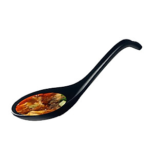 Lucky Star Melamine Japanese Ramen Vietnam Pho Noodle Soup Serving Spoons Utensil, 6.5” Length, Black (48)