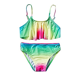 Summer Floral Crisscross Girls' Cute Print Leopard Swimsuit Back Two-Piece Girls Swimwear Girls (Green, 16-18 Years)