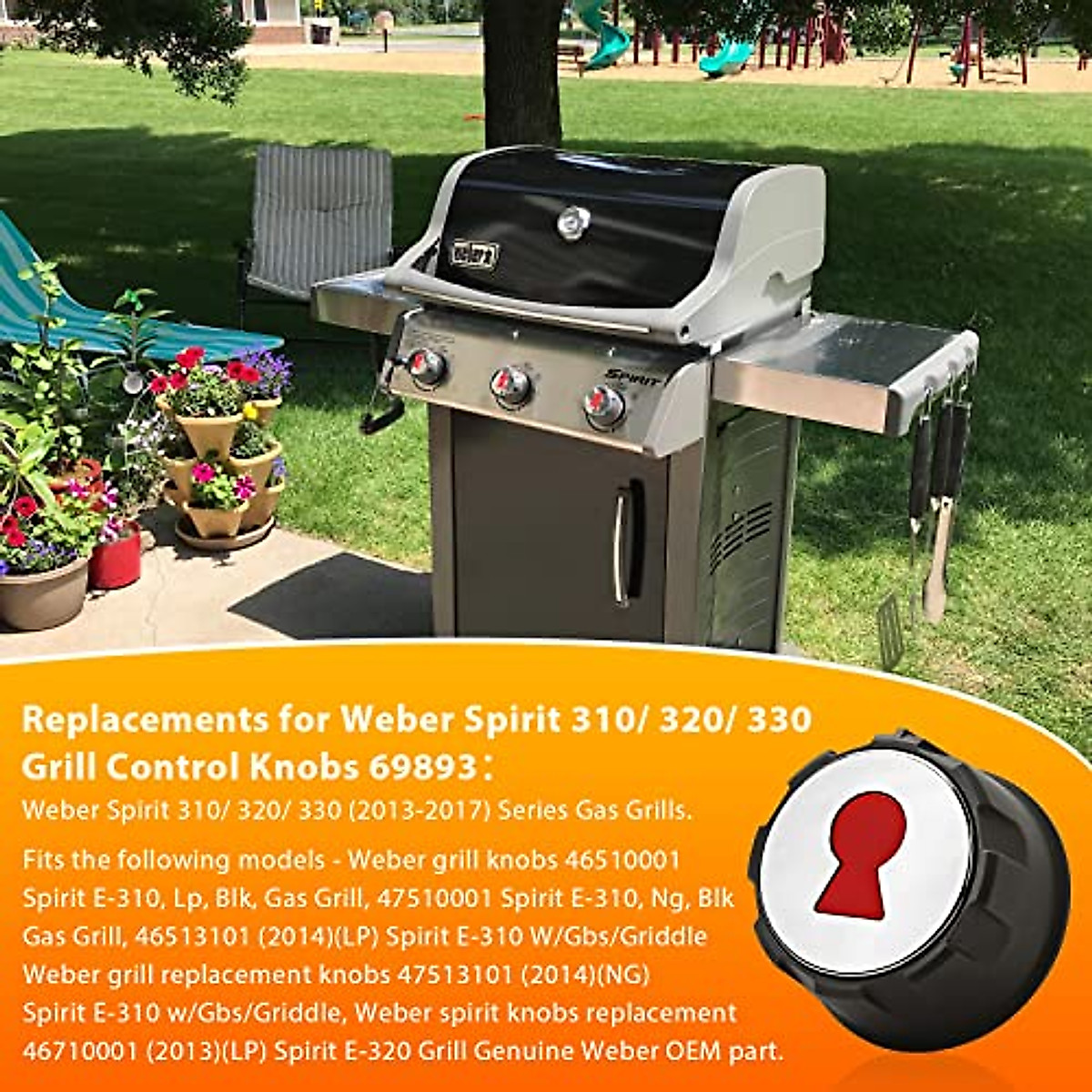 ArrogantF Grill Control Knobs 69893 Gas Control Knobs Replacements for 2013-2017 Weber E-Spirit 310/320/ 330 Series Gas Grills Weber Gas Knobs Parts 46510001 Spirit E-310 and More 3 Pcs