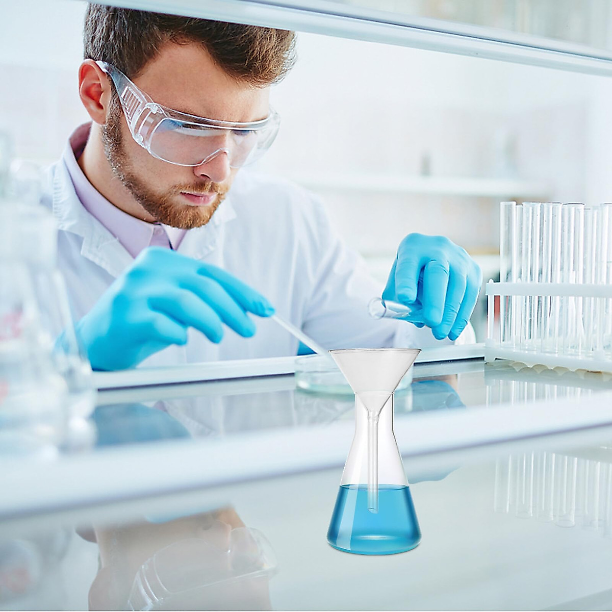 Baluue 4pcs Glass Funnels Set, Borosilicate Glass Funnel for Lab, Short Stem, Heavy Wall, 40mm, 50mm, 75mm, 100mm