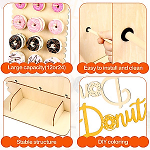 KOYILTD Reusable 12 Peg Donut Wall Stand for Party, Wooden Donut Display Board for Dessert Table Decoration (wood)