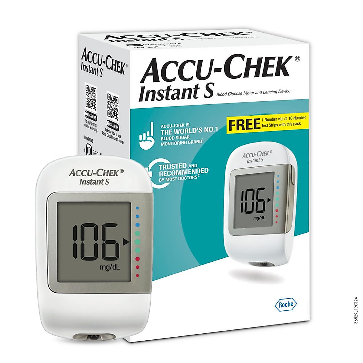Accu-Chek Instant S Glucometer with Free Test Strips, 10 Count (White)