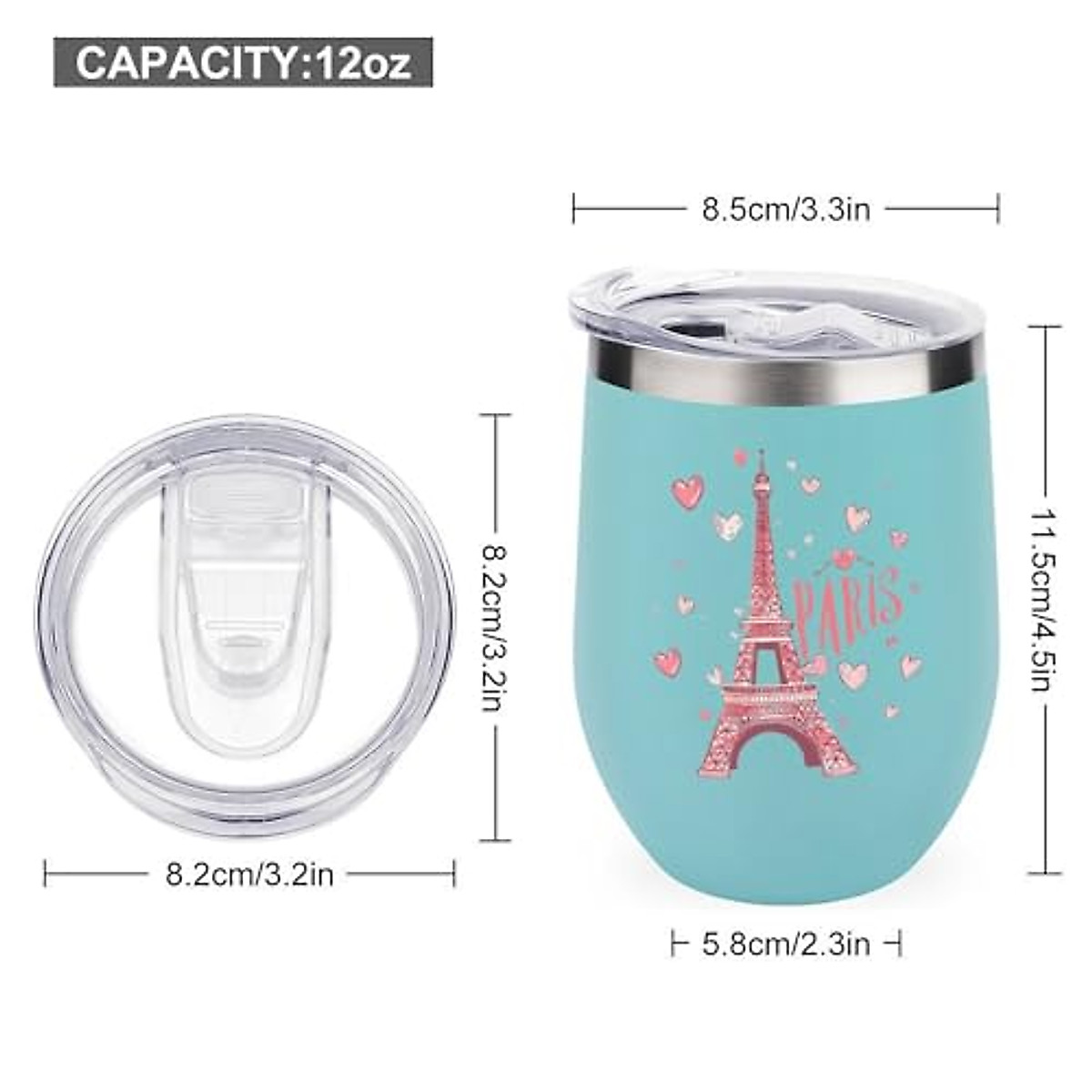 Paris France Eiffel Tower Souvenir Insulated Wine Tumbler with Lid Stainless Steel Travel Mug Coffee Cup for Cold & Hot Drinks