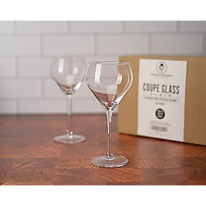 Amehla x The Educated Barfly Collection Coupe Glass Handblown Teardrop Nick and Nora Cocktail Glass - 6-ounce, Set of 2 Martini Glasses for Up Cocktails (Plain)