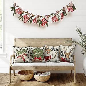 LITIVY Christmas Decor Pillow Covers Set of 4 Decorative Throw Pillowcase for Winter Xmas Holiday Home Decor for Sofa Couch (Christmas Tree Snowman Gloves Deer) (18"x18", Black)