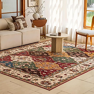 CHOSHOME Washable Rug 5x7 Vintage Boho Medallion Area Rugs with Non-Slip Backing Soft Stain Resistant Non-Shedding Low-Pile Floor Carpet Mat for Living Room Bedroom Kitchen Home Office,Red/Multi