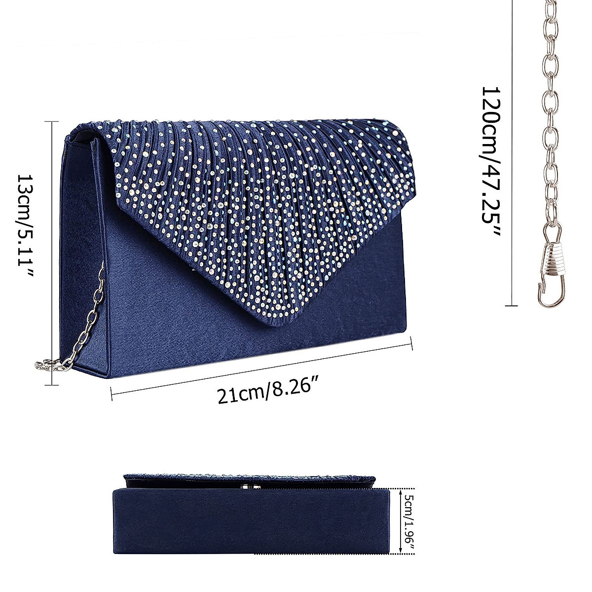 BAGLAMOR Women's Evening Handbags Elegant Envelope Clutch Purse Bag for Wedding Party Prom, Dark Blue