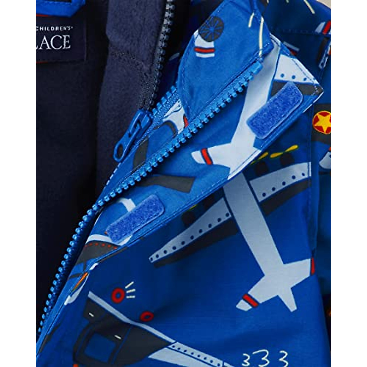 The Children's Place baby boys And Toddler Boy Heavy 3 in 1 Winter Jacket, Wind, Water-resistant Shell, Fleece Inner Down Alternative Coat, Blue Airplanes, 4T US