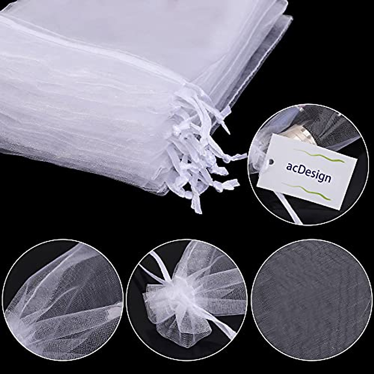acDesign 200Pcs Organza Bags 4"x6" Jewelry Bags Drawstring White mesh gift bags for Candy Jewelry Makeup Pouches