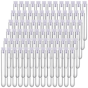 Xuhal 200 Pack Clear Plastic Test Tubes 12 x 100mm 12 ml Plastic Tubes with Caps Candy Tubes Test Lab Tubes for Scientific Themed Birthday Party Supplies