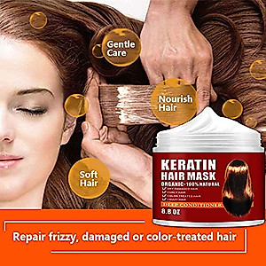CRISTALBOX Keratin Hair Mask,Deep Repair Damage Hair Root, 250ml Hair Mask for Dry Damaged Hair,Hair Treatment Mask Keratin Hair & Scalp Treatment,Natural Deep Conditioner Hydrating Hair Masque