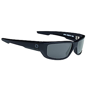 Spy Optic Men's Dirty Mo Polarized Rectangular Sunglasses, Matte Black Frame/Grey Lens, one Size