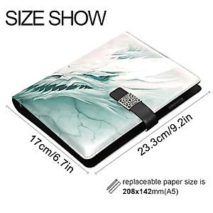 White Ice Dragon in White Stone Digital Painting Ripped Pattern Refillable Journal Writing Notebook, PU Leather Hardcover Diary Note Book, Planner A5 Ruled Notepad for Agenda with Pen Holder