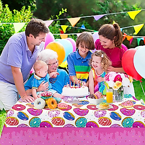 PHOGARY 3 Pack Donut Theme Tablecovers, Disposable Tablecloth, Dessert Time Party Supplies, Ideal for Girl Birthday Parties, Baby Showers, Donut Parties