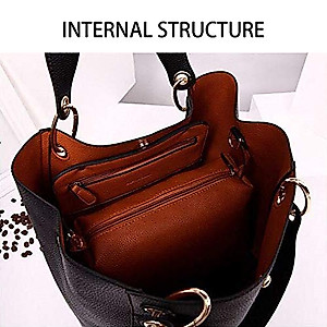 Pahajim Tote Handbags for Women Large Capacity Work PU Leather Bucket Purse Designer Satchel Hobo Shoulder Bags (black)