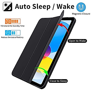 ProtUTab iPad Air 5th Generation Case 2022 / iPad Air 4 th Generation Case 2020 10.9-inch, Auto Wake&Sleep Slim Trifold Stand TPU Back iPad Air Case, Lightweight iPad Air 5th Gen Case, Black