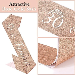 30th Birthday Decorations for Girls, Rose Gold Sweet Rhinestone Tiara Crown, Happy Birthday Cake Toppers, Birthday Queen Sash with Pearl Pin, Number Candles