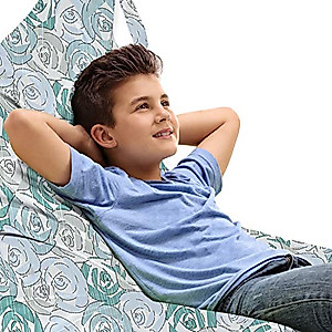 Ambesonne Vintage Lounger Chair Bag, Floral Theme Pale Roses Cuts by Stripes Blooming Flowers, High Capacity Storage with Handle Container, Lounger Size, Pale Blue Pale Teal