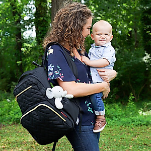 Baby Essentials Fisher-Price Signature Morgan Quilted Backpack Diaper Bag with Changing Pad, Stroller Clips, Laptop Compartment (Black)