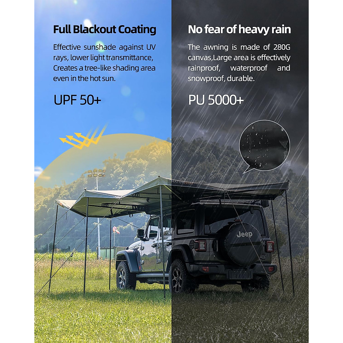 BAMACAR Naturnest Awning, 270 Awning Car Awning For Jeep Van Truck SUV Awning, Overland awning, Naturnest 270 Degree Awning, Car Canopy For OVS RV Awning, Vehicle Awning, Trailer Awning, Camper Awning