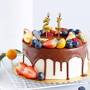 AOOLADA 21st Birthday Candles, Gold 21 Year Old Number Birthday Candles, Happy Birthday Cake Topper Gifts Party Decorations for Men Women