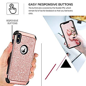 BENTOBEN iPhone X/10 Case, iPhone Xs (2018) Shockproof Glitter Sparkle Bling Girl Women 2 in 1 Shiny Faux Leather Hard PC Soft Bumper Protective Phone Cover for Apple iPhone X/XS 5.8", Rose Gold/Pink