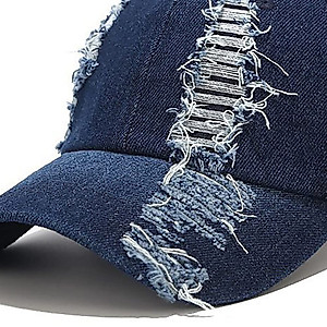 XYIYI Denim Dark Blue Vintage Washed Distressed Baseball Cap Adjustable Cotton Jean Dad Hat for Women Mens